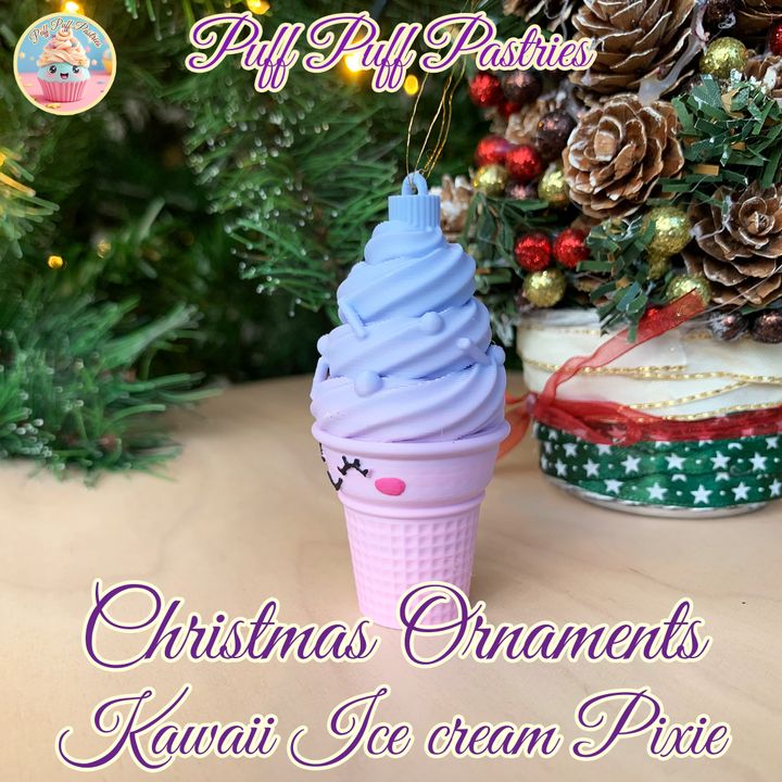 3D Printable Christmas Ornaments Kawaii Ice cream Pixie by Puff Puff Pastries
