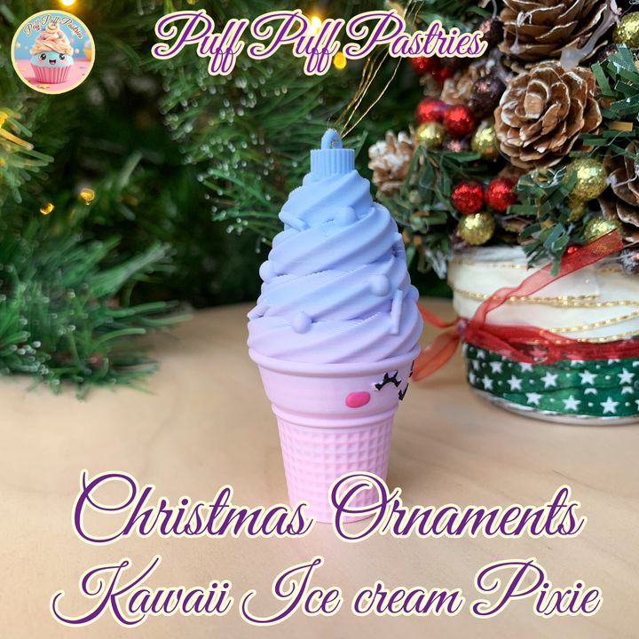 3D Printable Christmas Ornaments Kawaii Ice cream Pixie by Puff Puff Pastries