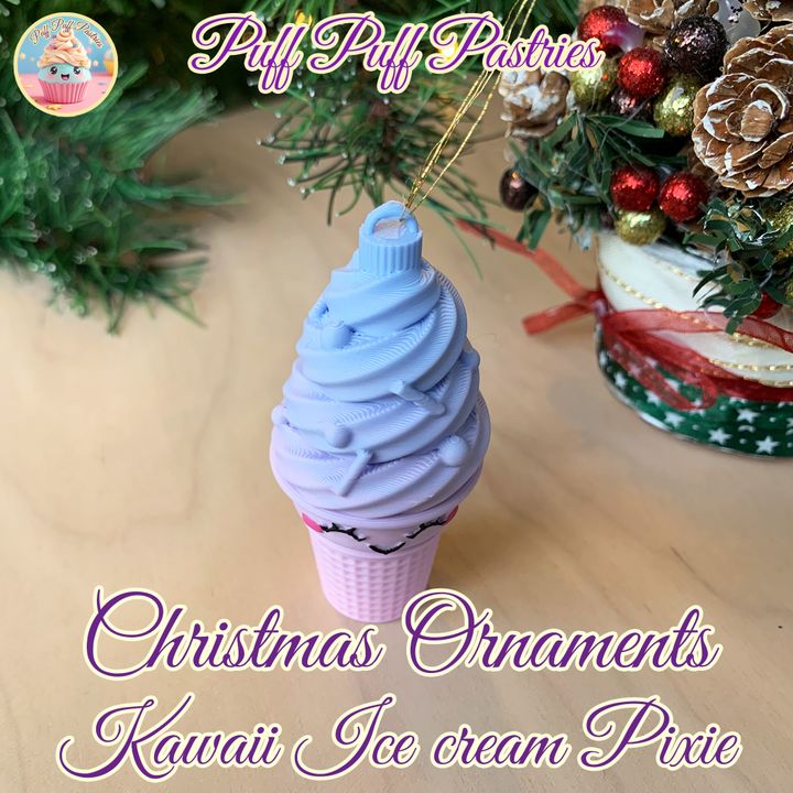 3D Printable Christmas Ornaments Kawaii Ice cream Pixie by Puff Puff Pastries