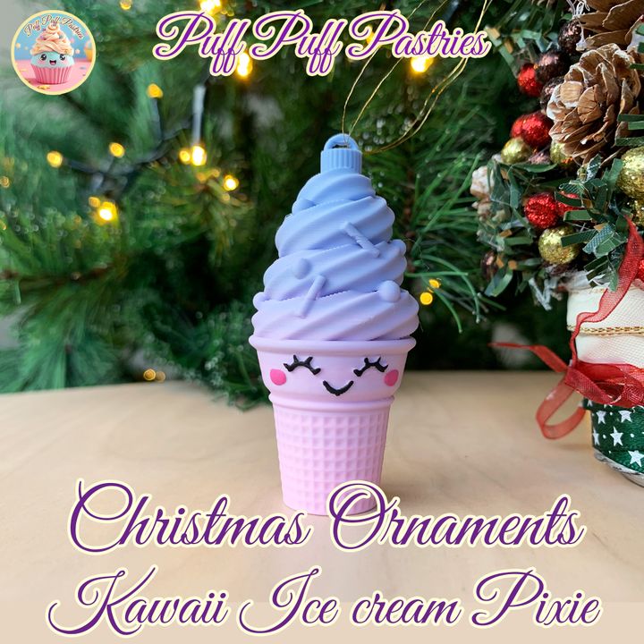 3D Printable Christmas Ornaments Kawaii Ice cream Pixie by Puff Puff Pastries