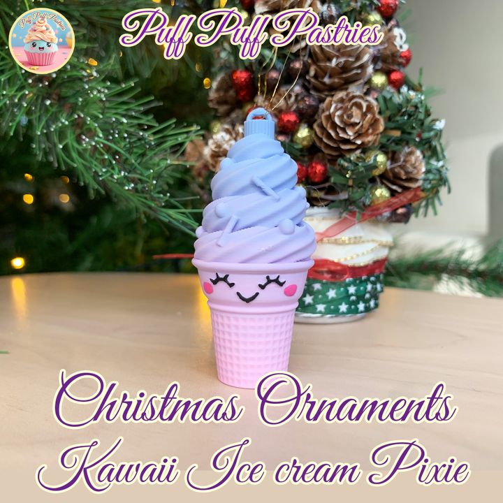 3D Printable Christmas Ornaments Kawaii Ice cream Pixie by Puff Puff Pastries