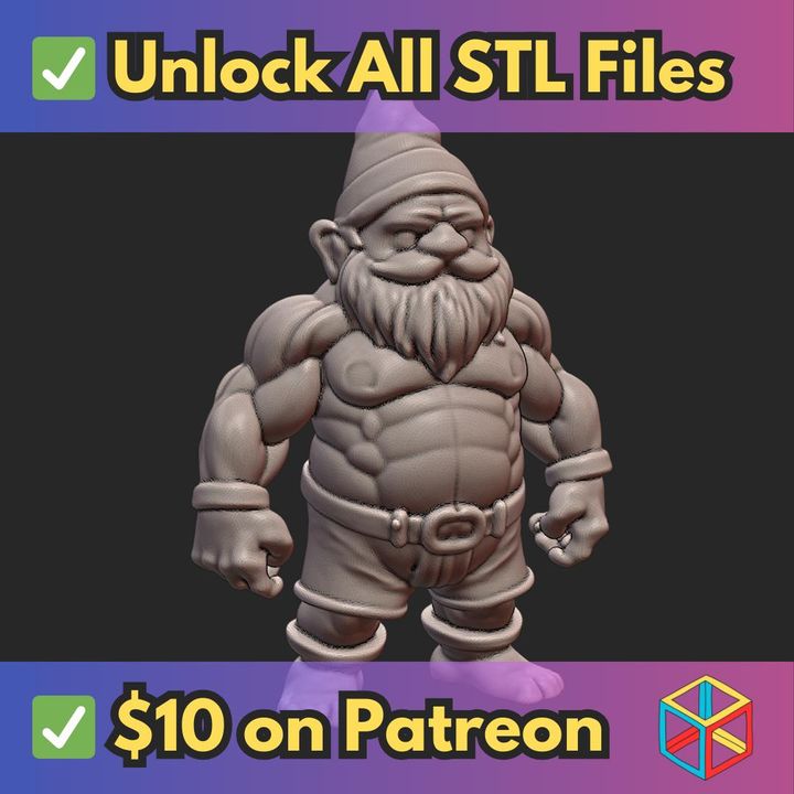 下载 Fairy Garden Strongman Gnome with Defined Muscles MineeForm FDM 3D ...