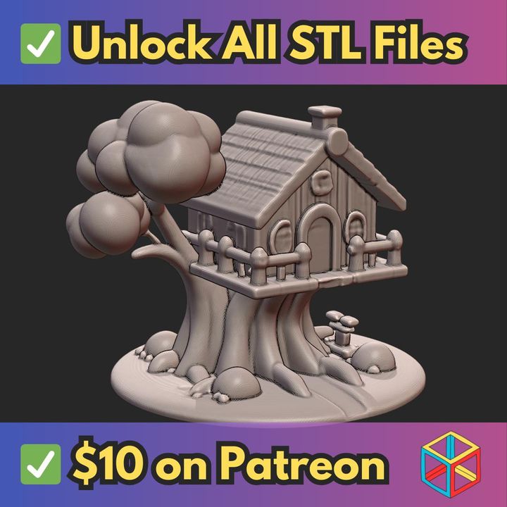 3D Printable Garden Statue Whimsical Treehouse with Wrap-Around Deck ...