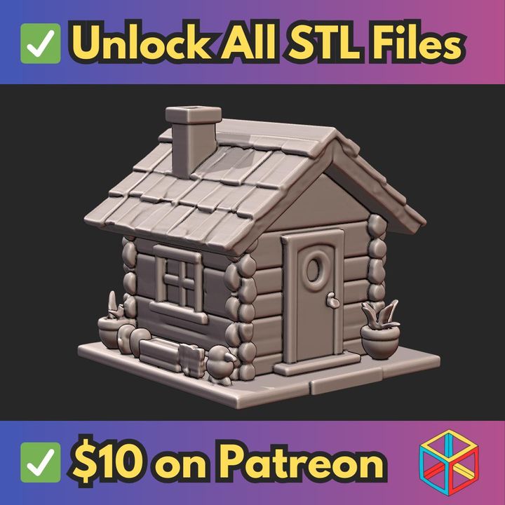 3D Printable Fairy Garden Rustic Log Cabin with Chimney for Outdoor ...