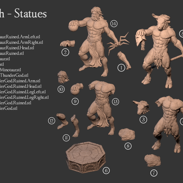 3D Printable Minotaur and Thunder God Statues by Making Tlon