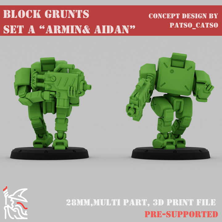 3D Printable [Block Army] Block Grunts Set A 28mm by Filamentio