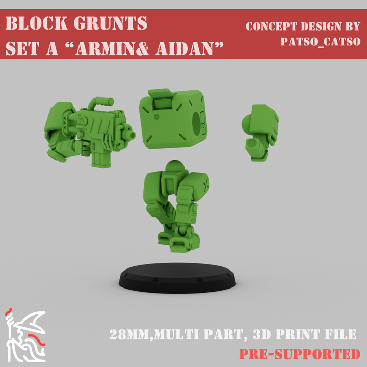 3D Printable [Block Army] Block Grunts Set A 28mm by Filamentio