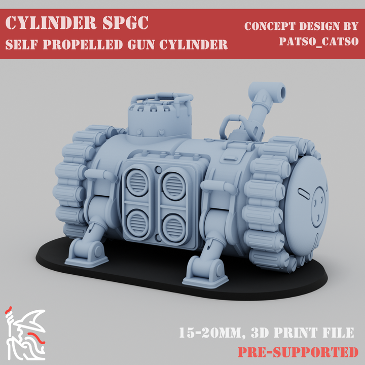 3D Printable [Cylinder Army] SPGC Self Propelled Gun Cylinder by Filamentio