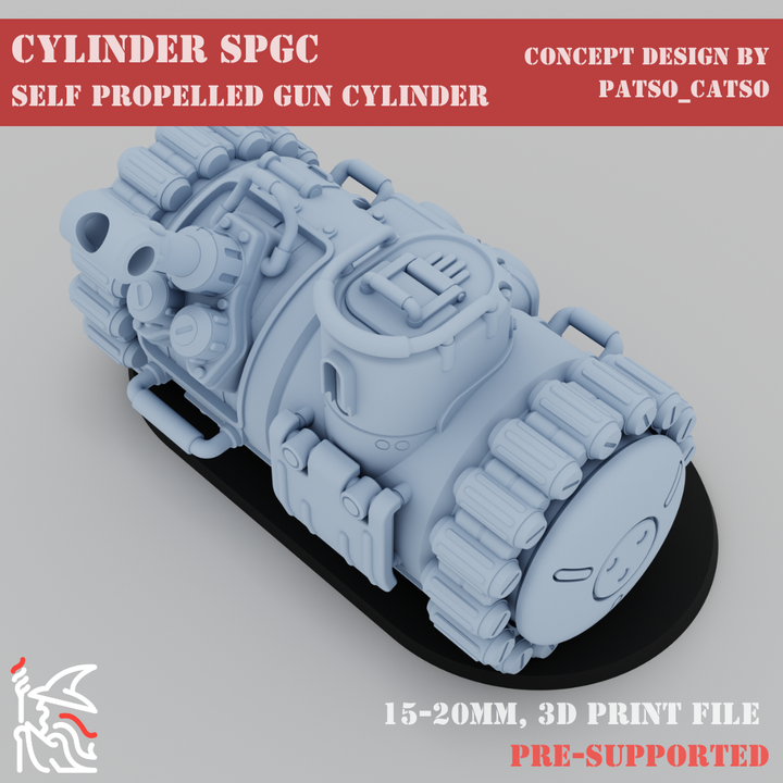 3D Printable [Cylinder Army] SPGC Self Propelled Gun Cylinder by Filamentio