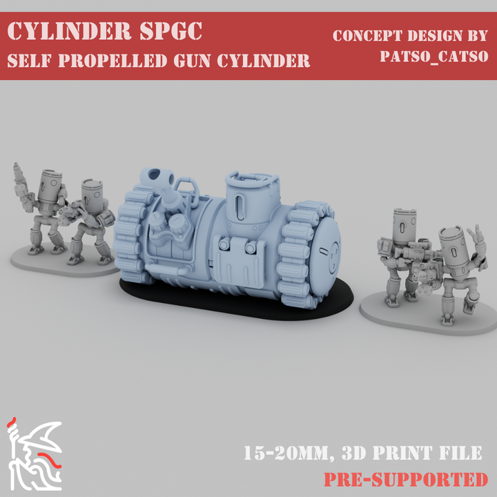 3D Printable [Cylinder Army] SPGC Self Propelled Gun Cylinder by Filamentio