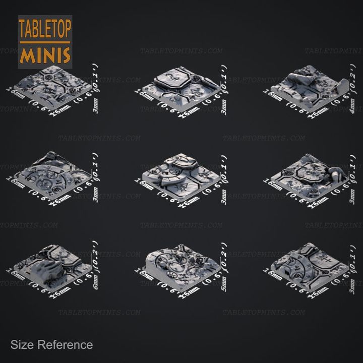 3D Printable Ancient Ruins 20mmx20mm Square Base Toppers by TableTopMinis