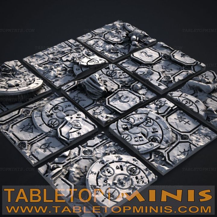 3D Printable Ancient Ruins 25mmx25mm Square Base Toppers by TableTopMinis