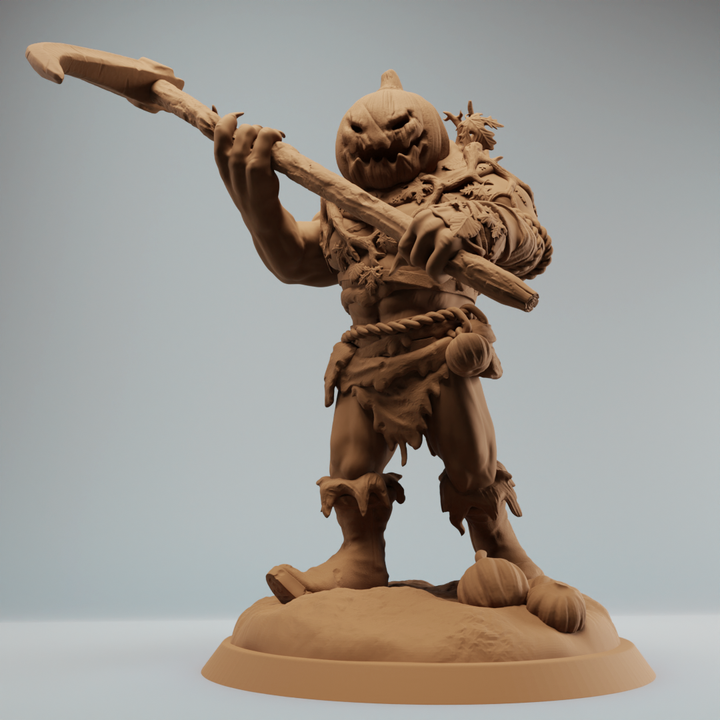 3D Printable Pumpkin Orc or Ogre Brute with scythe and bomb - pre ...