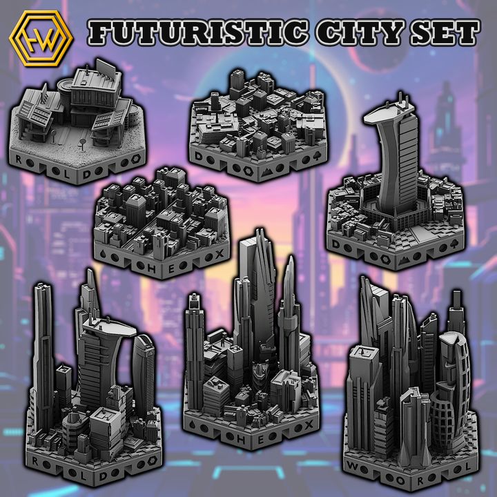 3D Printable Futuristic City Set by Hexworld
