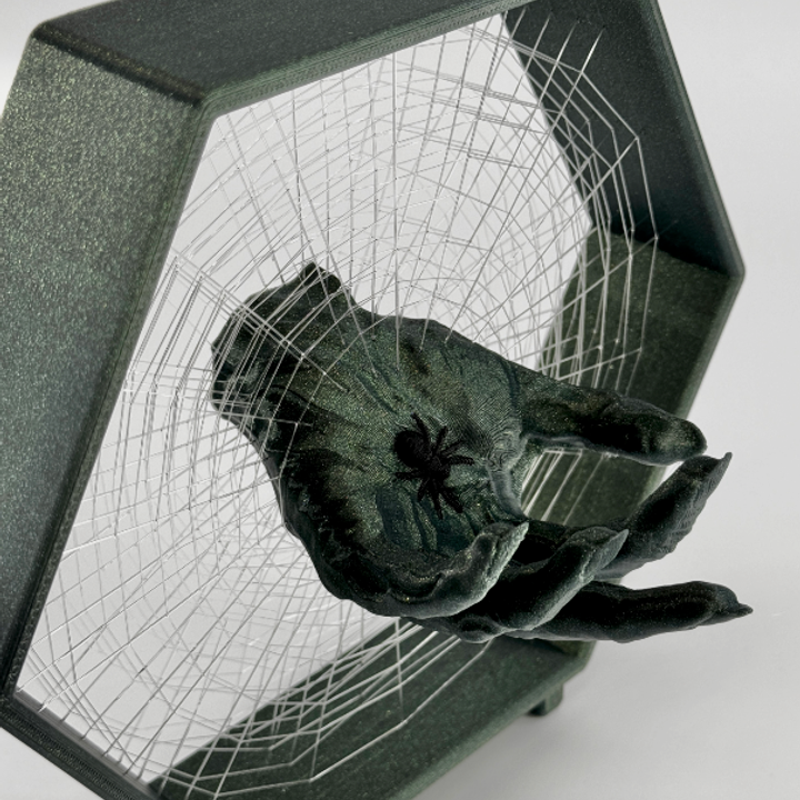 3D Printable Monster hand with Spider in cobweb string art by ENIQUE3D