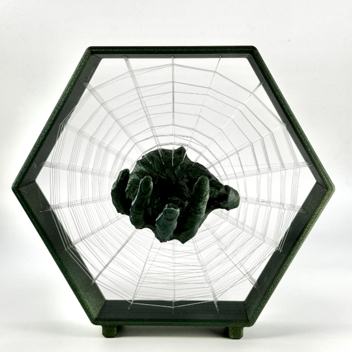 3D Printable Monster hand with Spider in cobweb string art by ENIQUE3D