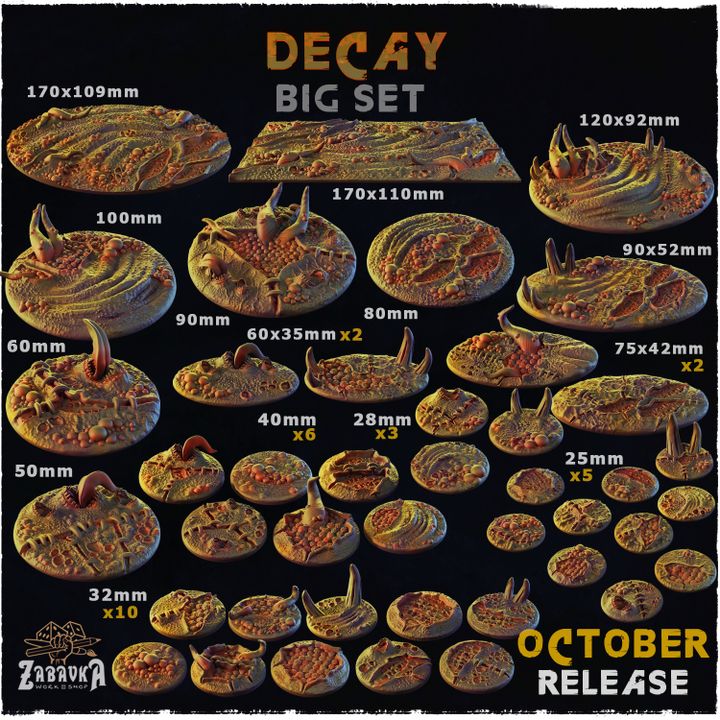 3D Printable Decay - Bases & Toppers (Big Set++) by Zabavka Workshop