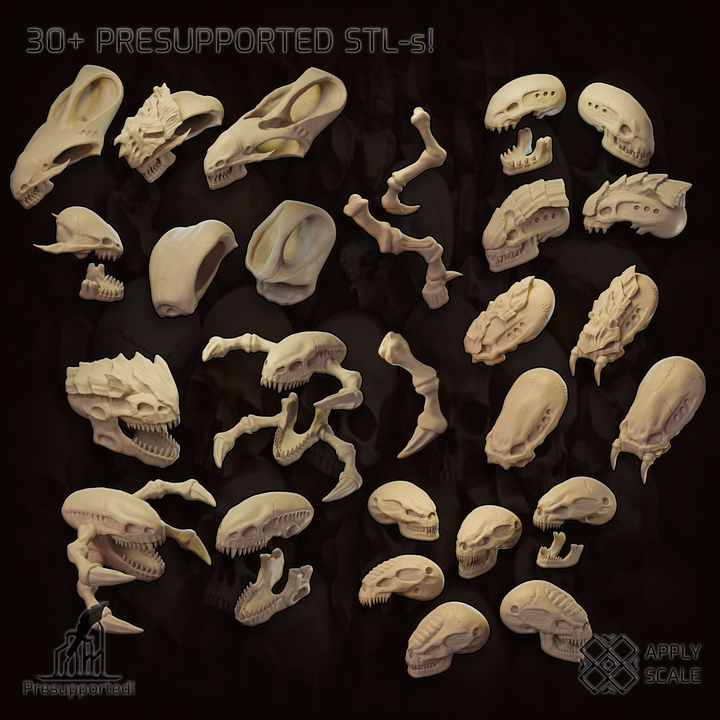 3D Printable Alien xeno dragons skulls basing bits by Apply Scale