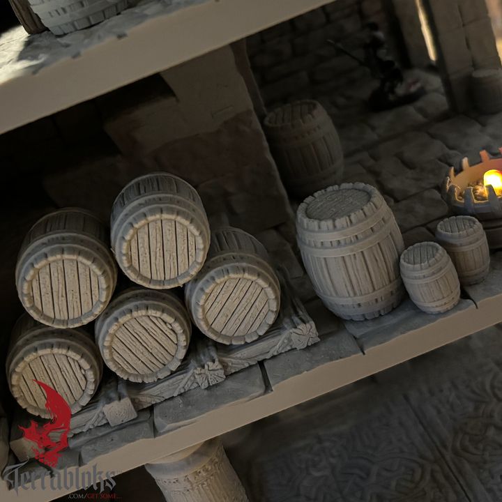 3D Printable Helwick - Barrel Stack & Barrels by TERRABLOKS
