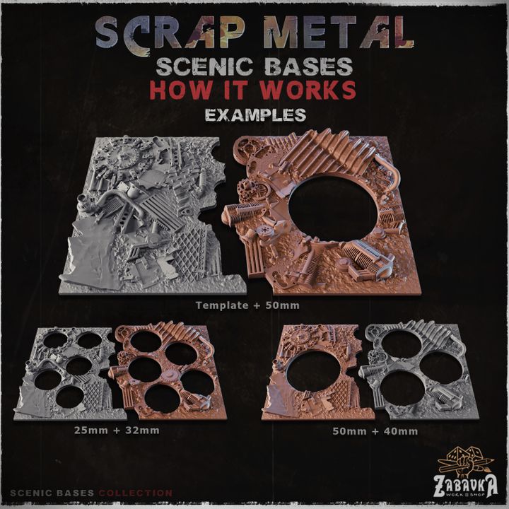 3D Printable Scrap Metal - Scenic Bases (25mm Bases) by Zabavka Workshop
