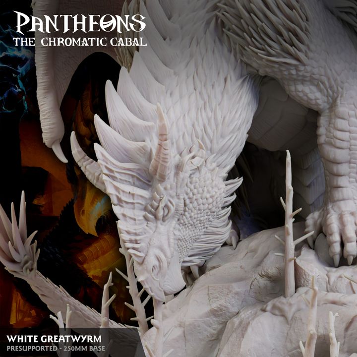 3D Printable White Dragon Greatwyrm - Pantheons by Sordane Publishing