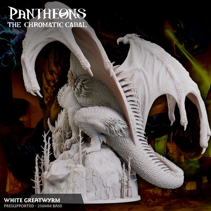 3D Printable White Dragon Greatwyrm - Pantheons by Sordane Publishing