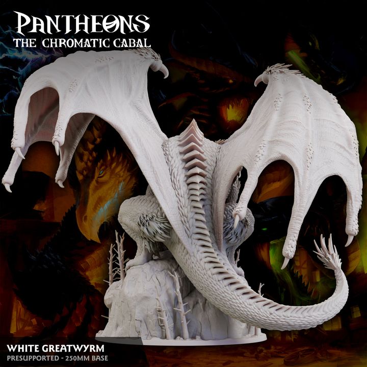 3D Printable White Dragon Greatwyrm - Pantheons by Sordane Publishing