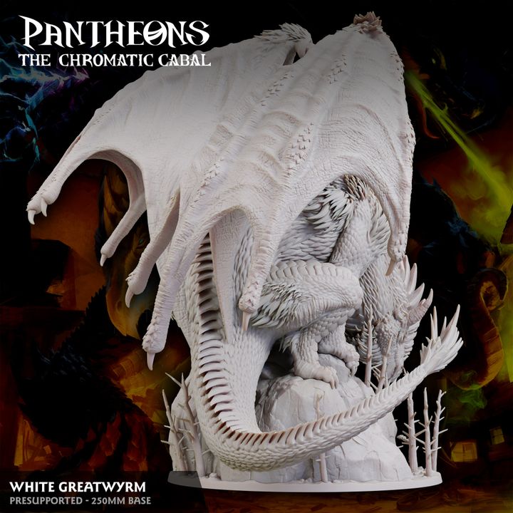 3D Printable White Dragon Greatwyrm - Pantheons by Sordane Publishing