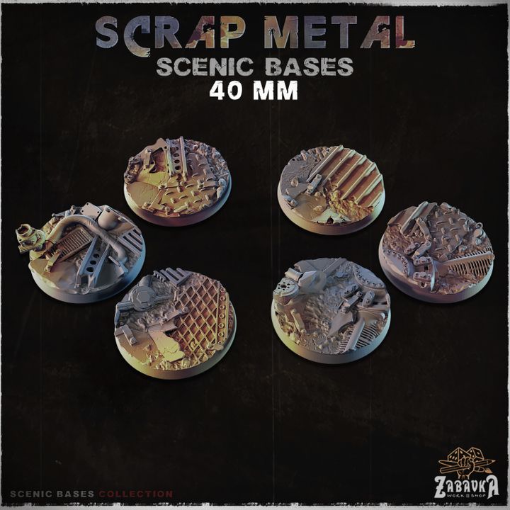3D Printable Scrap Metal - Scenic Bases (40mm Bases) by Zabavka Workshop