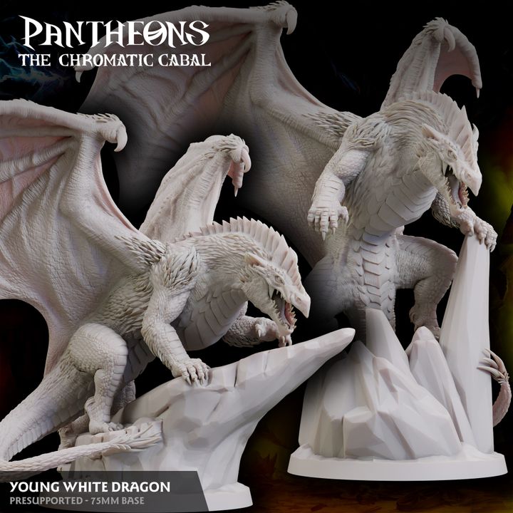 3D Printable Young White Dragon - Pantheons by Sordane Publishing