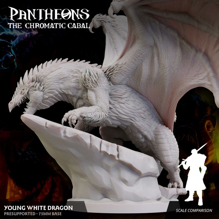 3D Printable Young White Dragon - Pantheons by Sordane Publishing