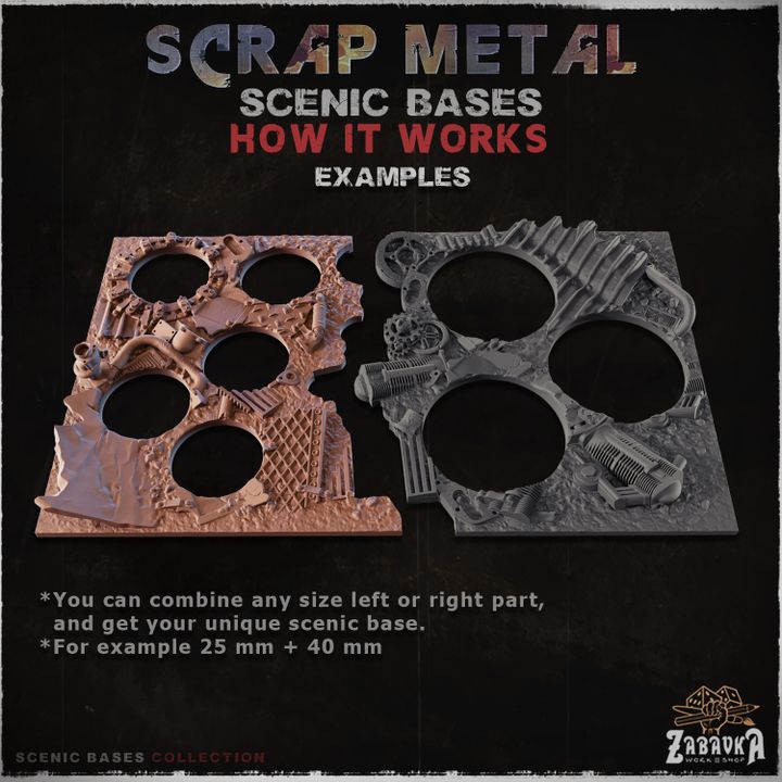 3D Printable Scrap Metal - Scenic Bases (50mm Bases) by Zabavka Workshop