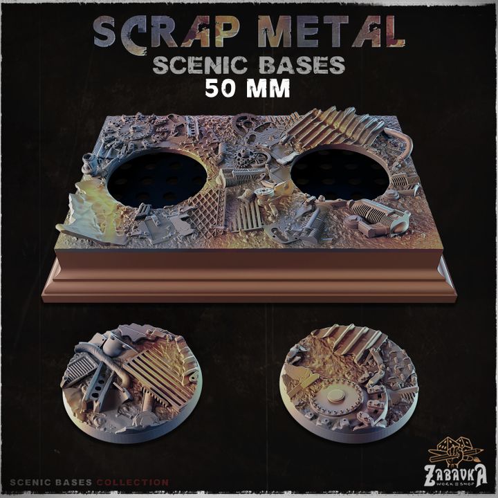 3D Printable Scrap Metal - Scenic Bases (50mm Bases) by Zabavka Workshop