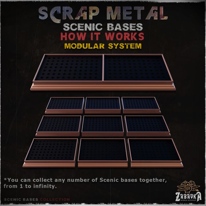 3D Printable Scrap Metal - Scenic Bases (Full set) by Zabavka Workshop