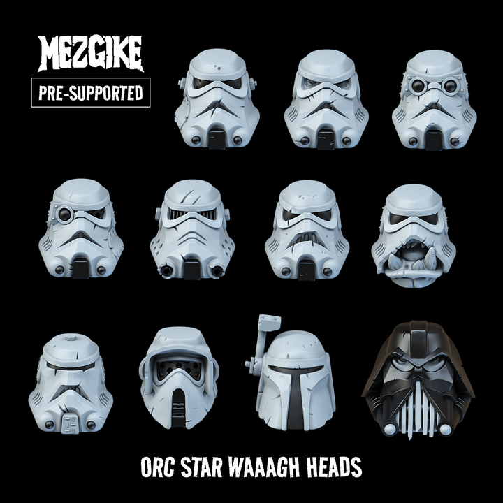 3D Printable Orc star waaagh heads (pre-supported) by MEZGIKE