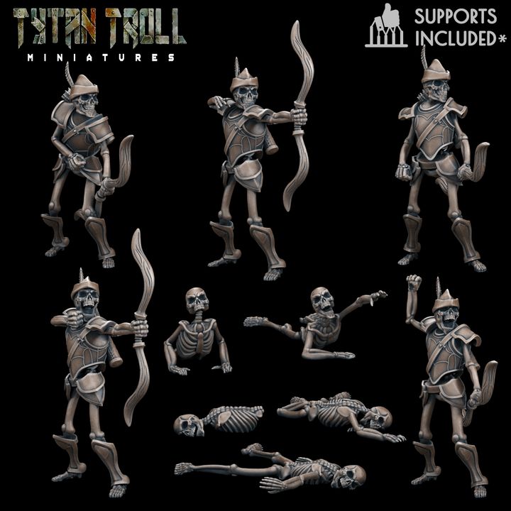 3D Printable Archer Skeleton Pack [Pre-Supported] by TytanTroll Miniatures
