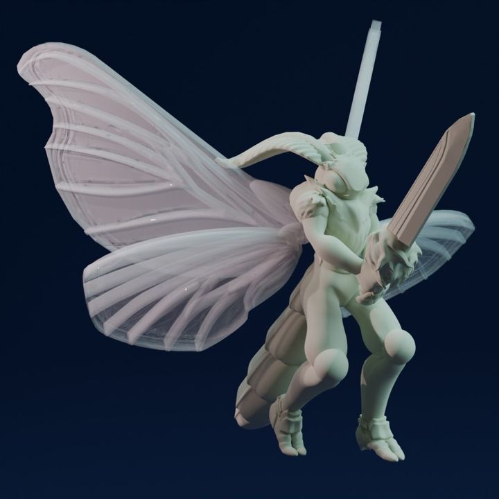3D Printable Silk Moth Knight - Sky puppy swordsman, Pre-supported by ...