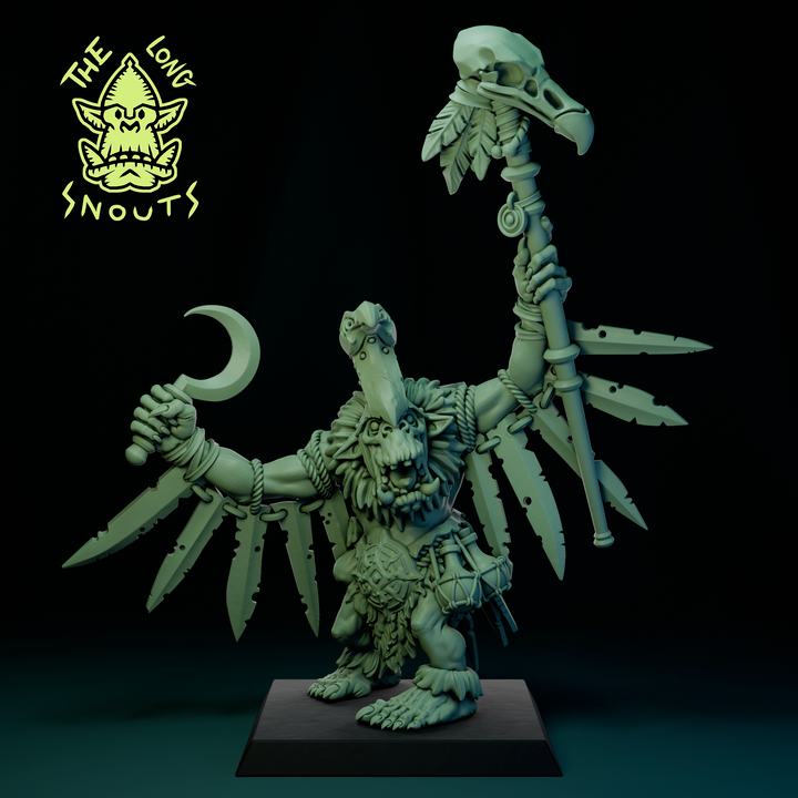 3D Printable The Longsnouts - Orc Vulture Shaman by The Longsnouts