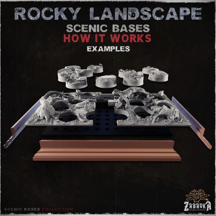 3D Printable Rocky Landscape - Scenic Bases (40mm Bases) by Zabavka ...