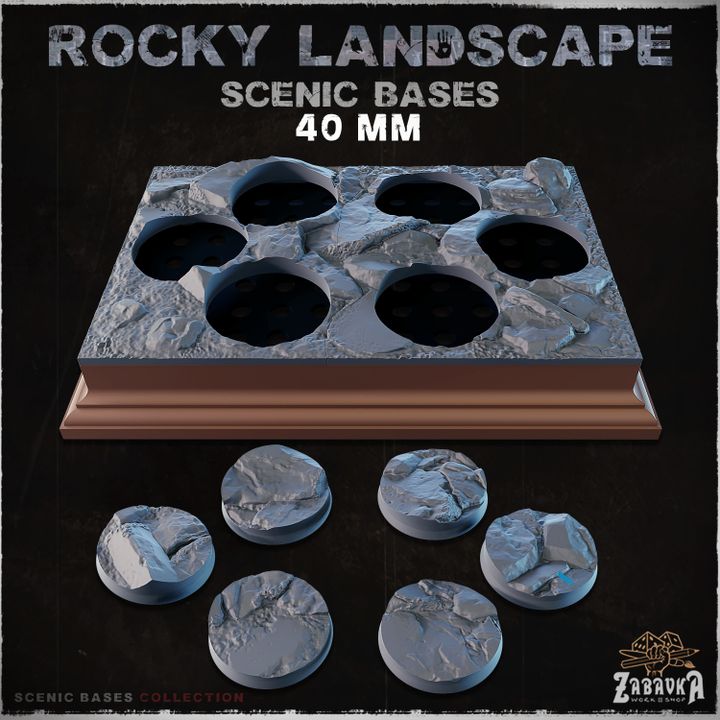 3D Printable Rocky Landscape - Scenic Bases (40mm Bases) by Zabavka ...