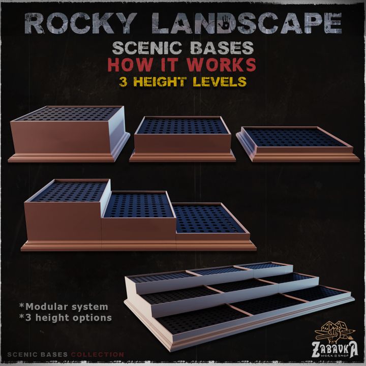 3D Printable Rocky Landscape - Scenic Bases (Full set) by Zabavka Workshop