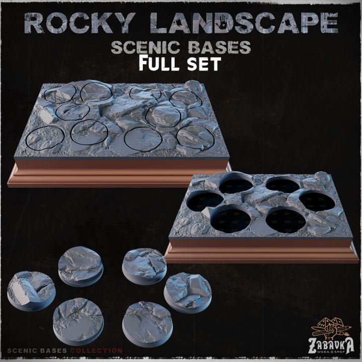 3D Printable Rocky Landscape - Scenic Bases (Full set) by Zabavka Workshop