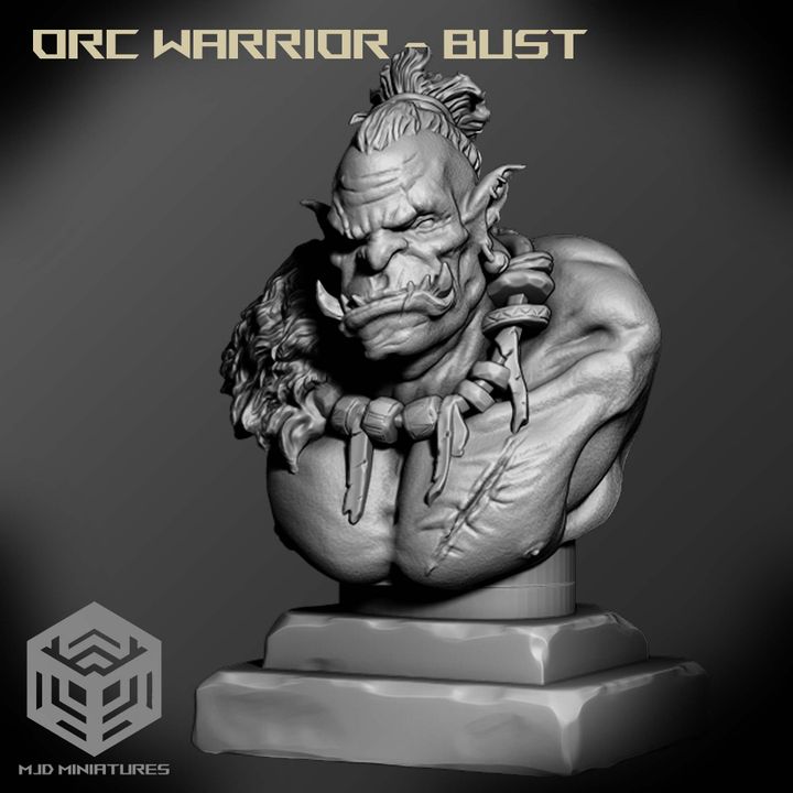 3D Printable Orc Warrior Bust - PRESUPPORTED by MJD Miniatures