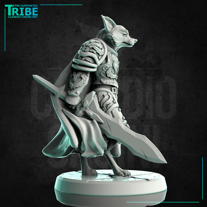 3D Printable (0244) Male fox folk warrior cleric paladin with a ...