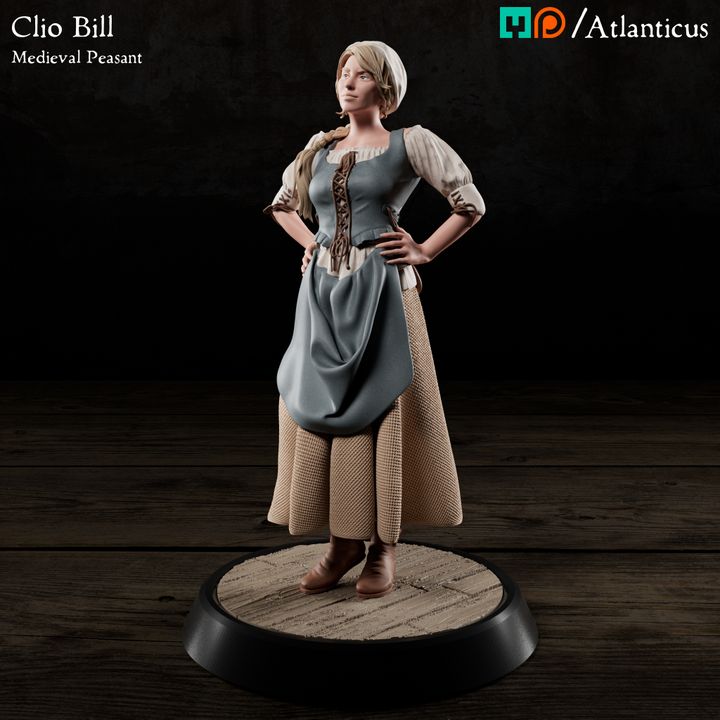 3D Printable Female Medieval Peasant - Clio Bill - Idle by Atlanticus Arts