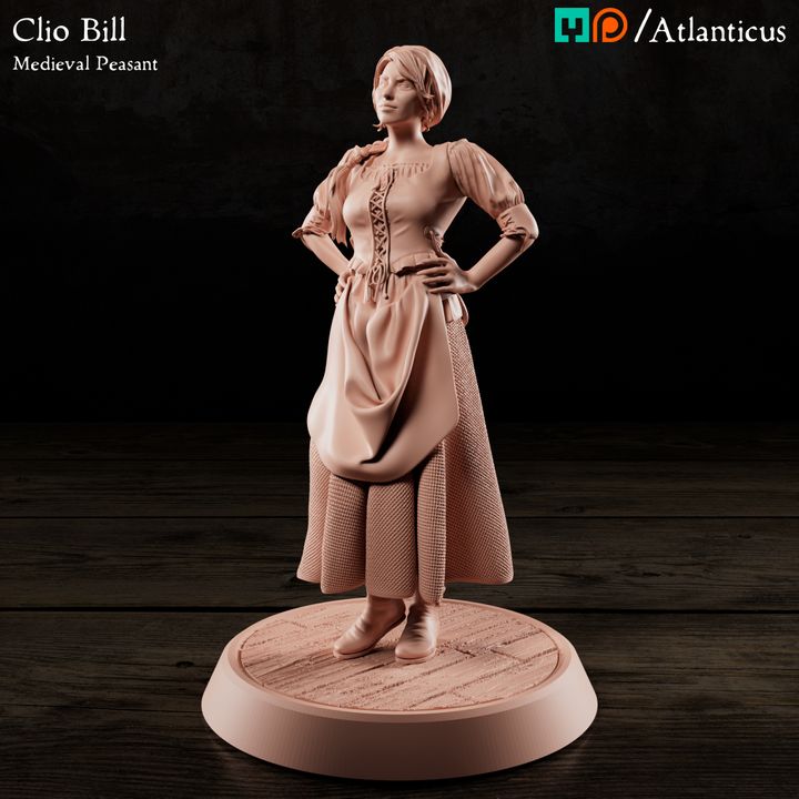 3D Printable Female Medieval Peasant - Clio Bill - Idle by Atlanticus Arts