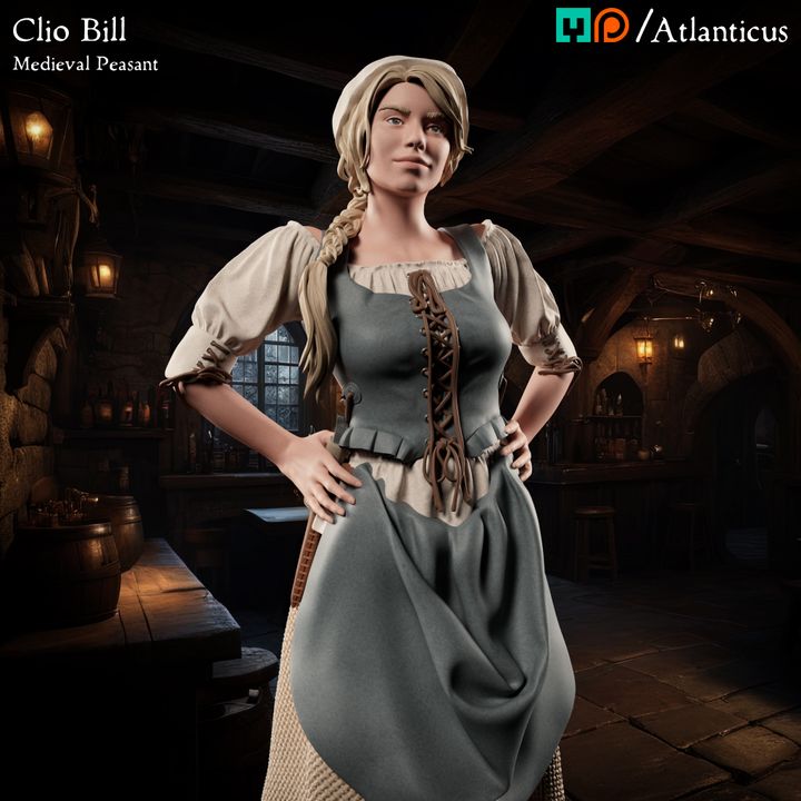 3D Printable Female Medieval Peasant - Clio Bill - Idle by Atlanticus Arts