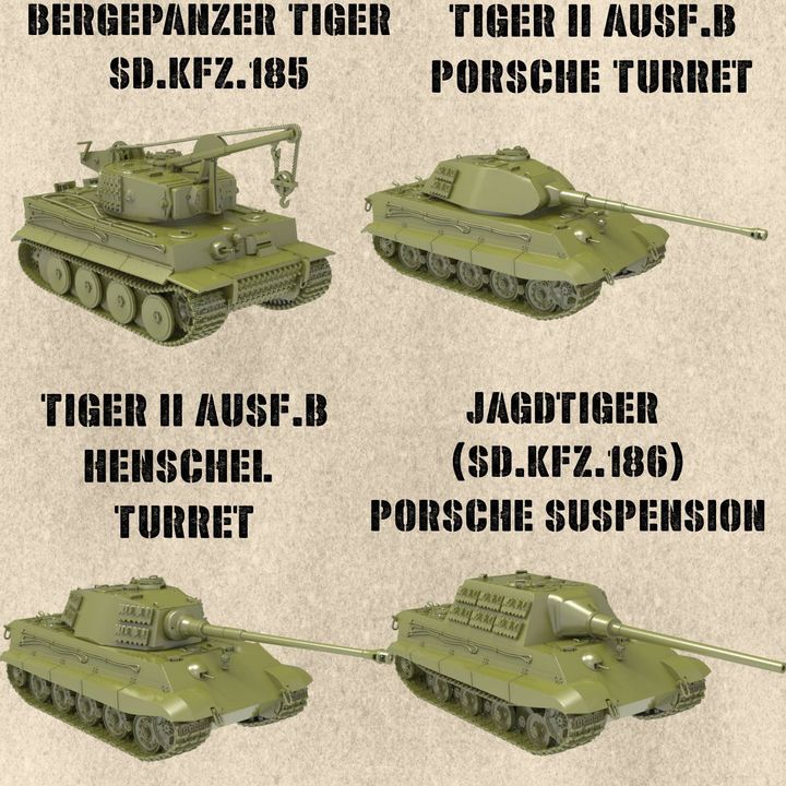 3D Printable STL PACK - 14 TIGER Family Tanks of WW2 + 3 Tankmen (scale ...