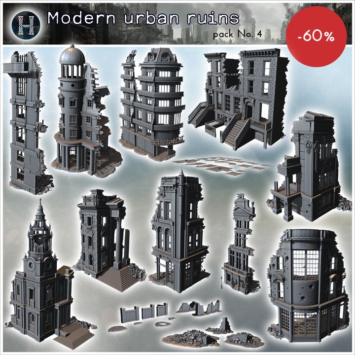 3D Printable Modern urban ruins pack No. 4 - Modern WW2 WW1 World War ...