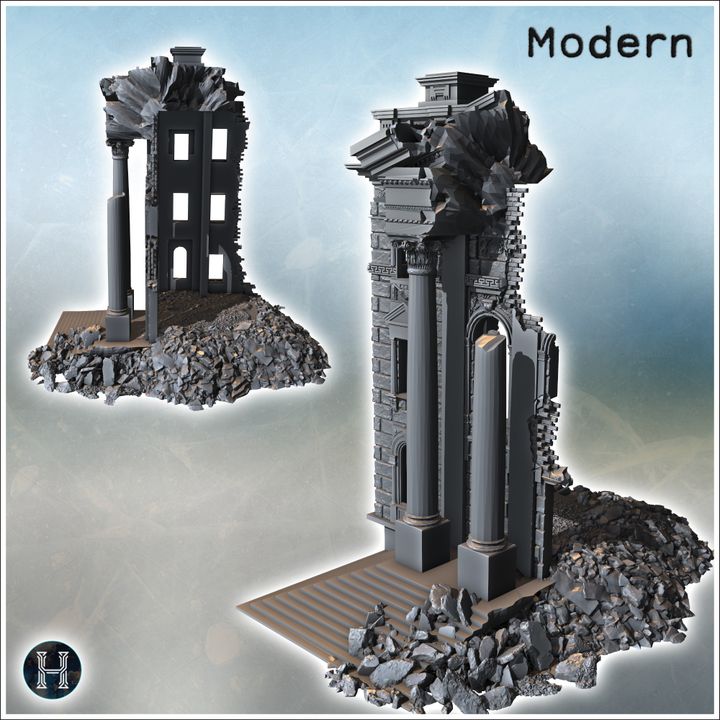 3D Printable Classical building facade with columns, large steps, and ...